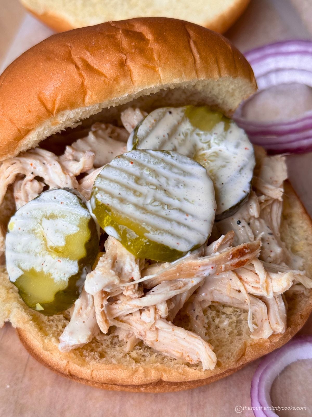 SLOW COOKER PULLED CHICKEN WITH ALABAMA WHITE SAUCE - The Southern Lady ...